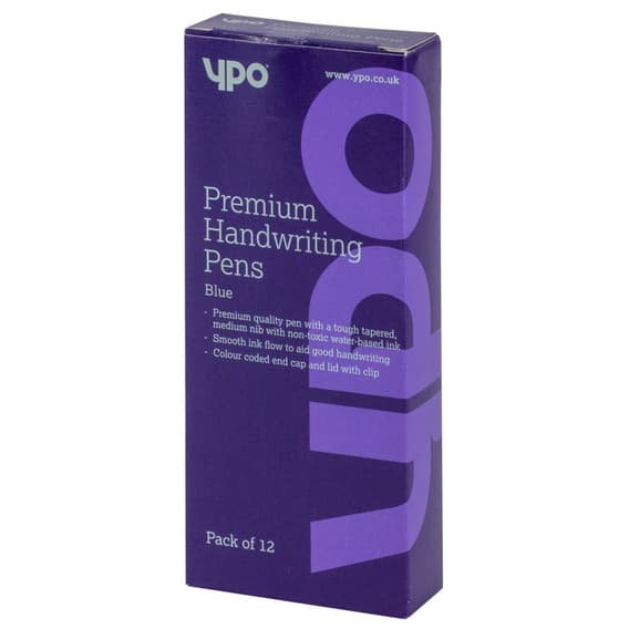 YPO Premium Handwriting Pens -Pack of 12 x Blue | Handwriting Pens | YPO