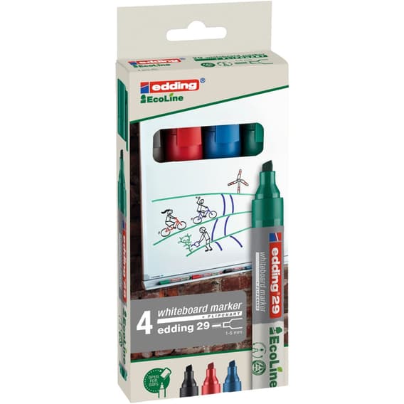 edding 29 EcoLine Chisel Whiteboard Markers Assorted Colours - 4 Pack ...