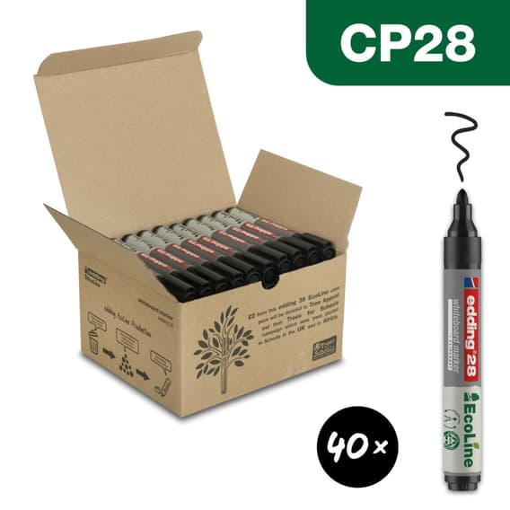 edding 28 EcoLine Whiteboard Drywipe Marker Pen Bullet Tip Black - 40 ...