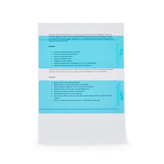 Plain Window Eye Level Reading Rulers - Aqua Blue | Reading Aids | YPO