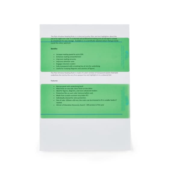 Plain Window Eye Level Reading Rulers - Grass Green | Reading Aids | YPO