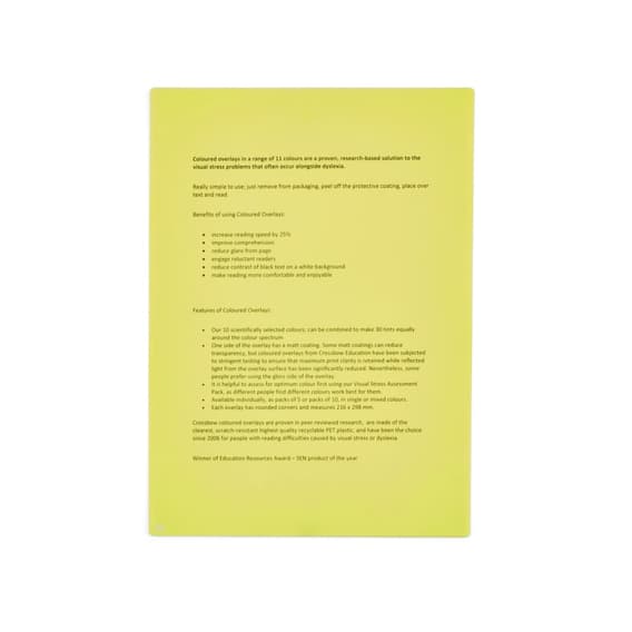 Coloured Page Overlays - Yellow | Reading Aids | YPO