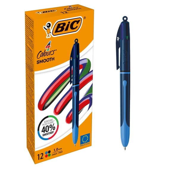 BIC® 4 Colours Smooth Pen - 12 Pack | Ballpoint Pens | YPO