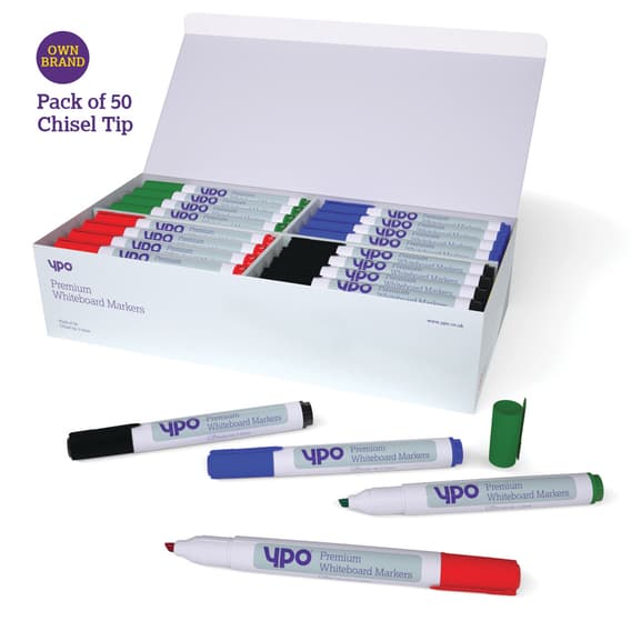 YPO Premium Whiteboard Marker Chisel Tip 4 Colours - 50 Pack ...