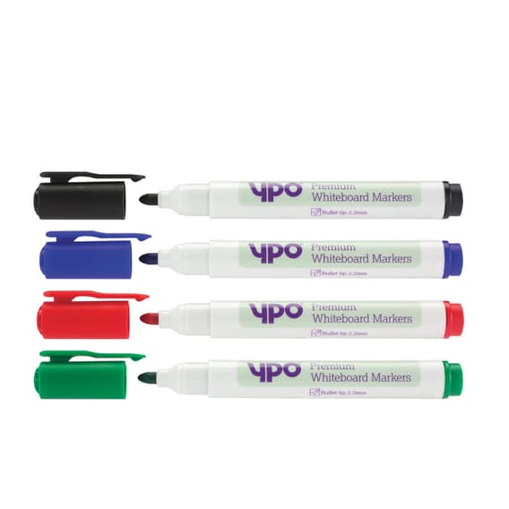 YPO Premium Whiteboard Marker Bullet Tip 4 Colours - 50 Pack | YPO