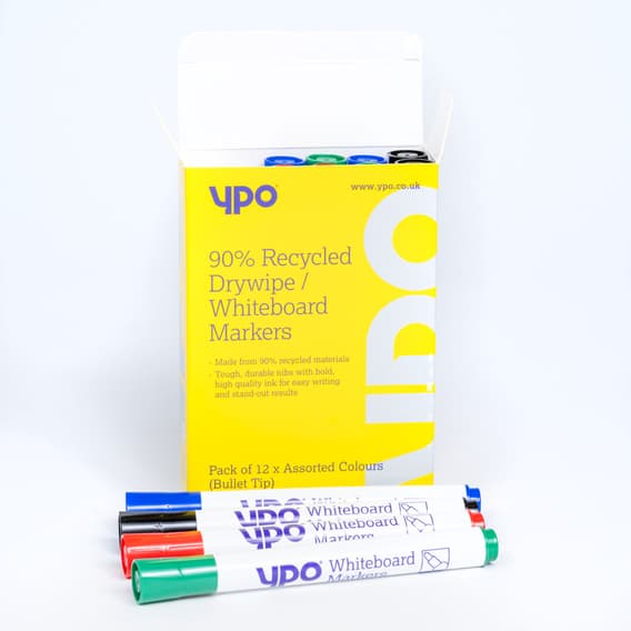 YPO 90% Recycled Drywipe Whiteboard Marker Pen Bullet Tip Assorted - 12 ...