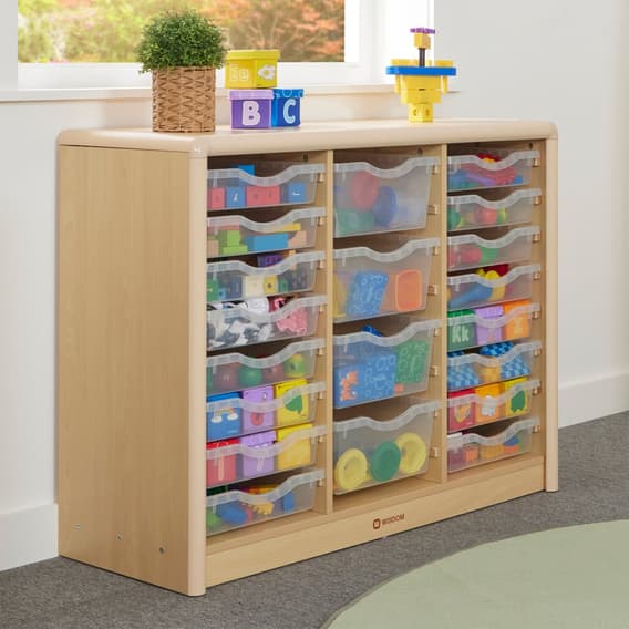 Classroom Tray Storage Unit with 16 Small & 4 Large Clear Trays | Tray ...